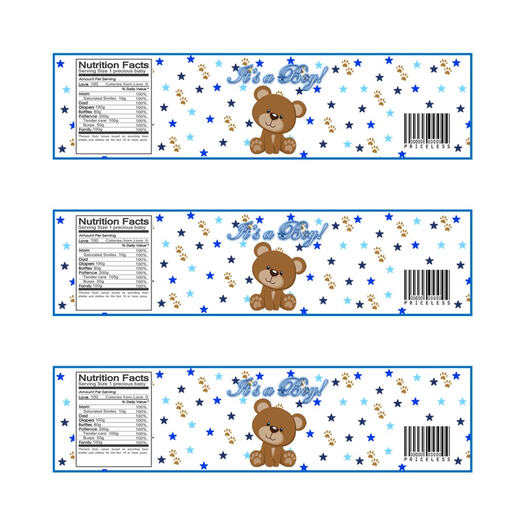 Baby Bear Water Bottle Labels It's a Boy Baby Boy Water Labels Teddy ...