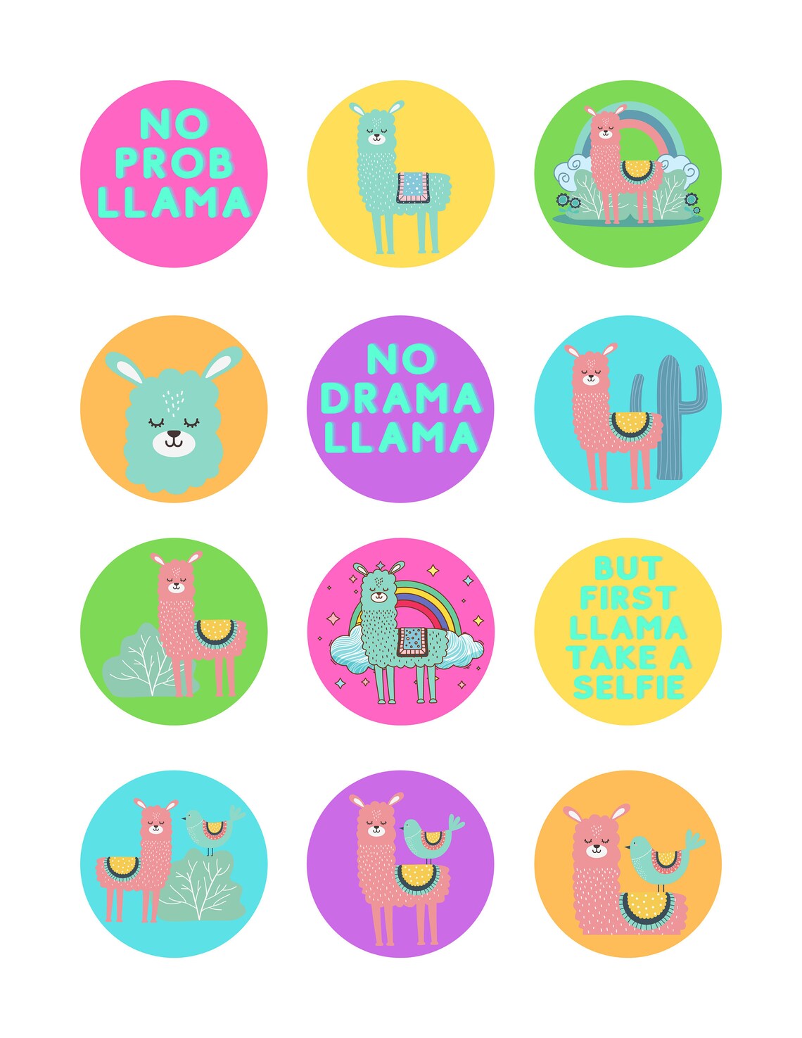Llama Cupcake Toppers, Llama Birthday, Llama, Cupcake Toppers, Set of ...