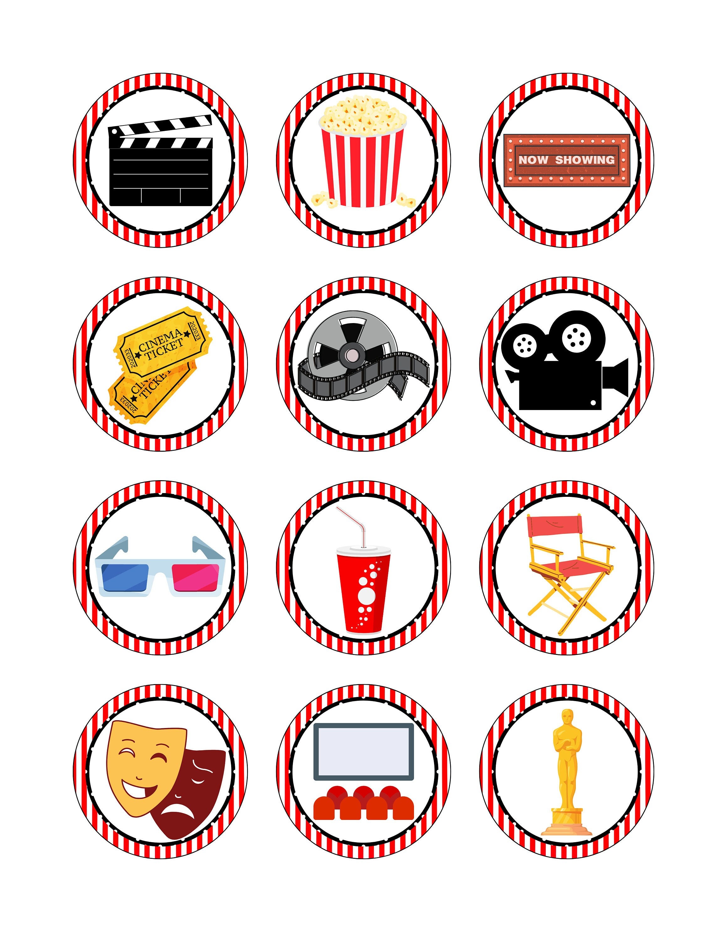 Movie Night Cupcake Toppers, Movie Ticket Birthday, Movie Themed ...