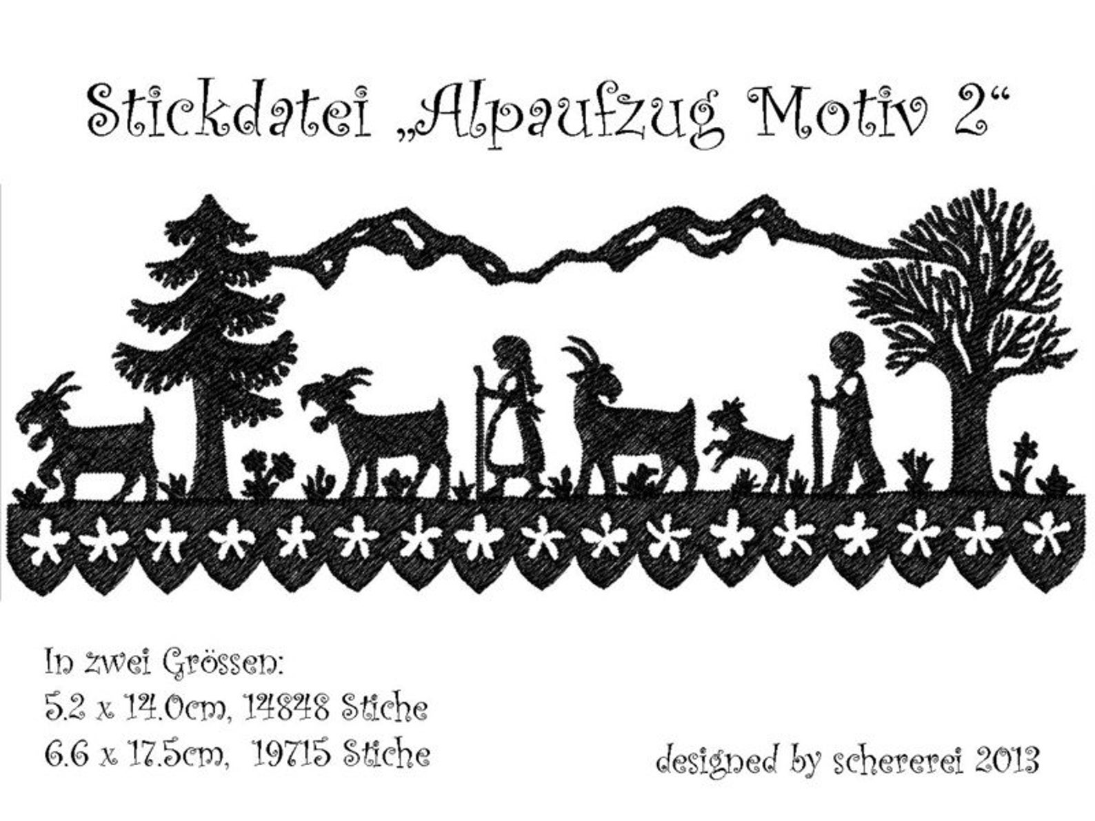 Stickdatei Scherenschnitt: Alpaufzug, Motiv 2 - Etsy.de