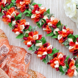 Maroon Orange Ivory Flower Ribbon Lei for Graduation or Special Events ...
