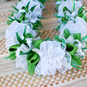 Beautiful Green White Lace Flower Hawaiian Ribbon Lei for Graduation ...