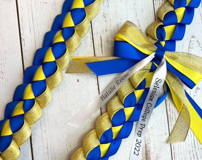 Graduation Lei Green and Gold Yellow Grosgrain Ribbon Personalized - Etsy