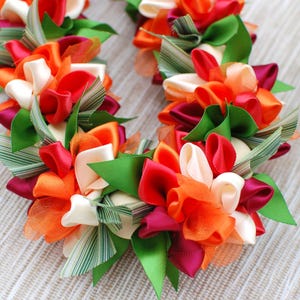 Maroon Orange Ivory Flower Ribbon Lei for Graduation or Special Events ...