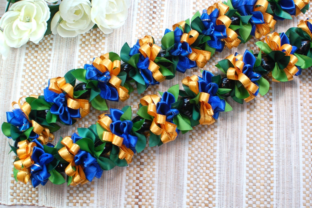 Blue and Yellow Gold Flower Ribbon Lei Graduation Lei - Etsy