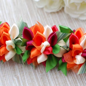 Maroon Orange Ivory Flower Ribbon Lei for Graduation or Special Events ...