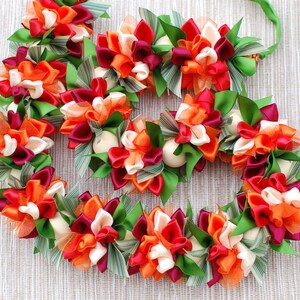 Maroon Orange Ivory Flower Ribbon Lei for Graduation or Special Events ...