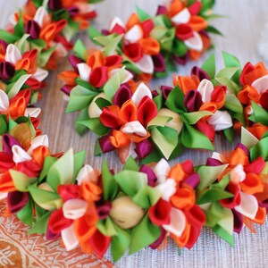 Maroon Orange Ivory Flower Ribbon Lei With Ivory Kukui Nuts for ...