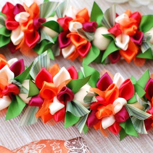 Maroon Orange Ivory Flower Ribbon Lei for Graduation or Special Events ...