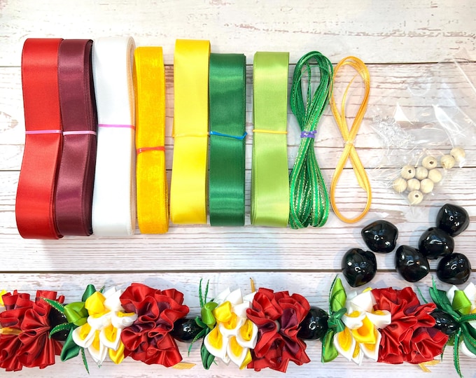 DIY Ribbons for Orange Flower With Kukui Nuts Flower Ribbon Lei - Etsy
