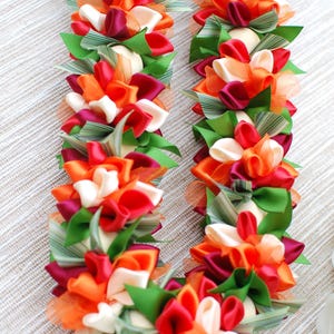 Maroon Orange Ivory Flower Ribbon Lei for Graduation or Special Events ...