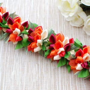 Maroon Orange Ivory Flower Ribbon Lei for Graduation or Special Events ...