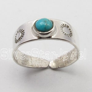 Solid Silver TURQUOISE Toe Ring Natural Gem Jewelry Gift for Her US 3 ...