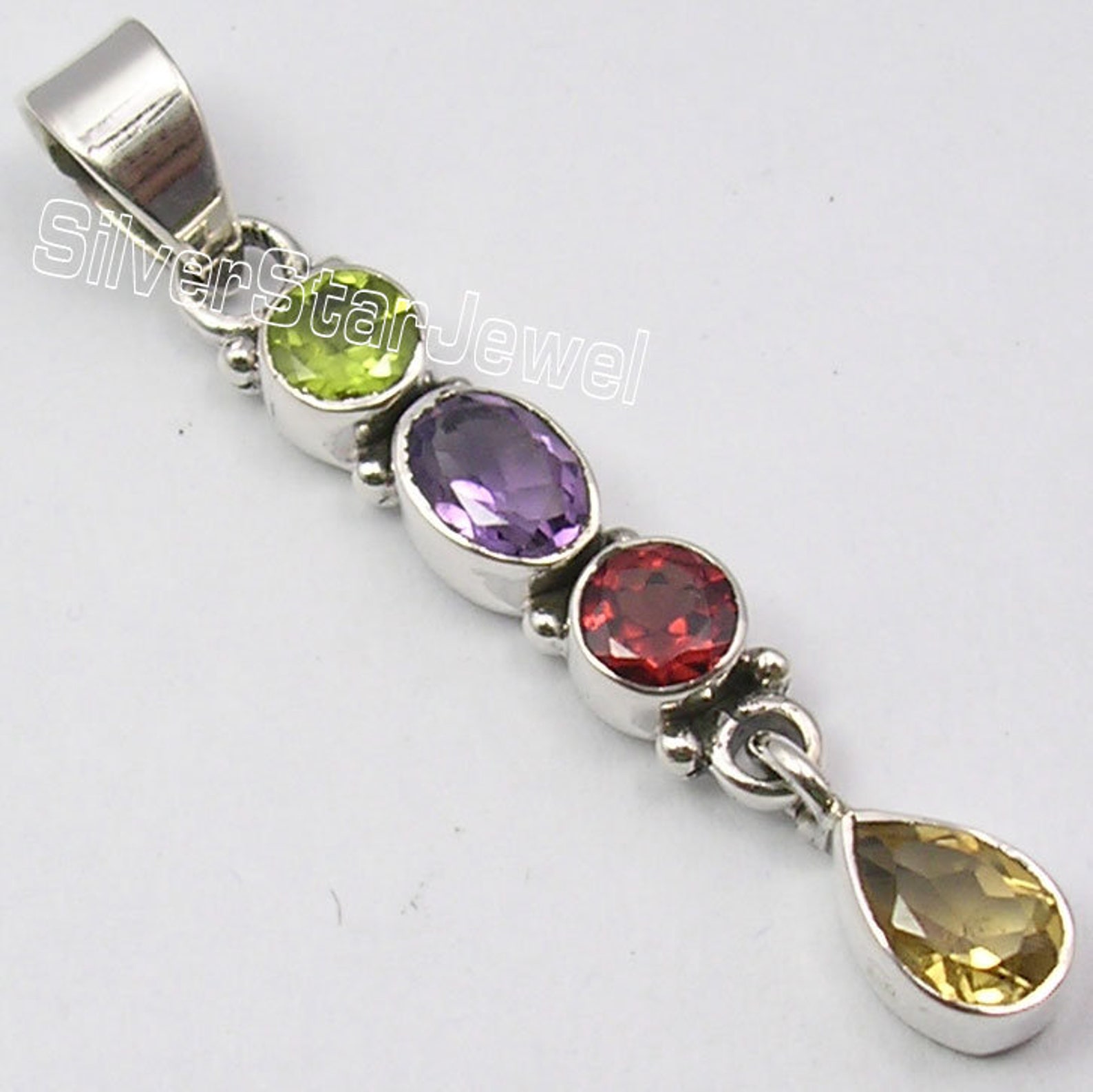 Multi Gemstones Pendant 1.8 Anniversary Jewelry Gift - Etsy
