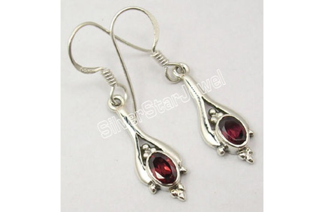 925 Pure Solid Silver Cut Red Color Genuine Garnet Gemstone Lovely ...