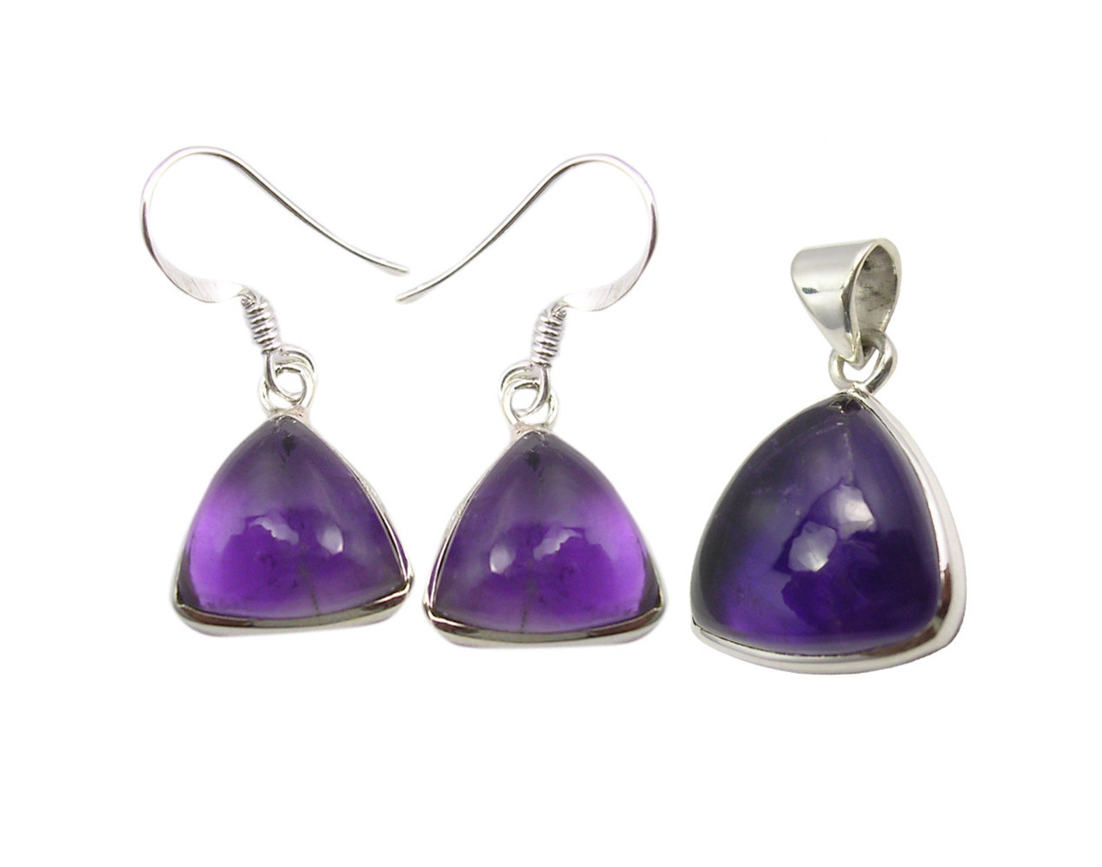 Triangle Shape Jewelry Set 925 Sterling Silver Real AMETHYST - Etsy