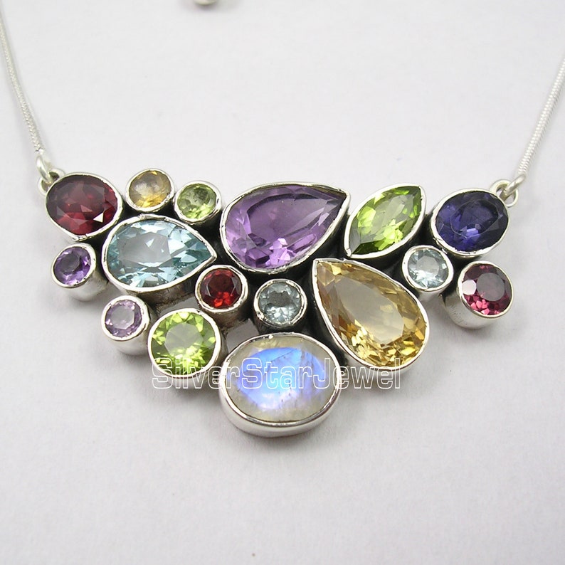 Bridal Heavy Necklace Natural MULTI STONES 925 Sterling - Etsy