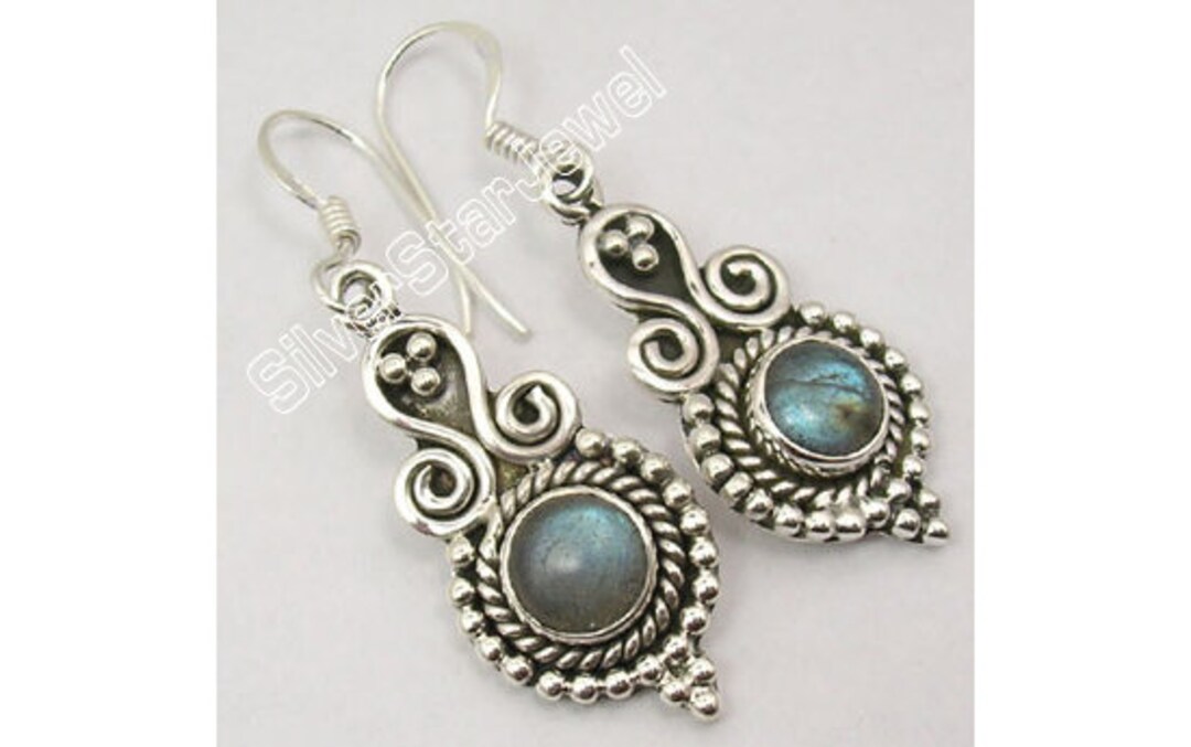 OXIDIERT 925 Pure Solid Silver Blue Flash Natural Labradorit VINTAGE ...