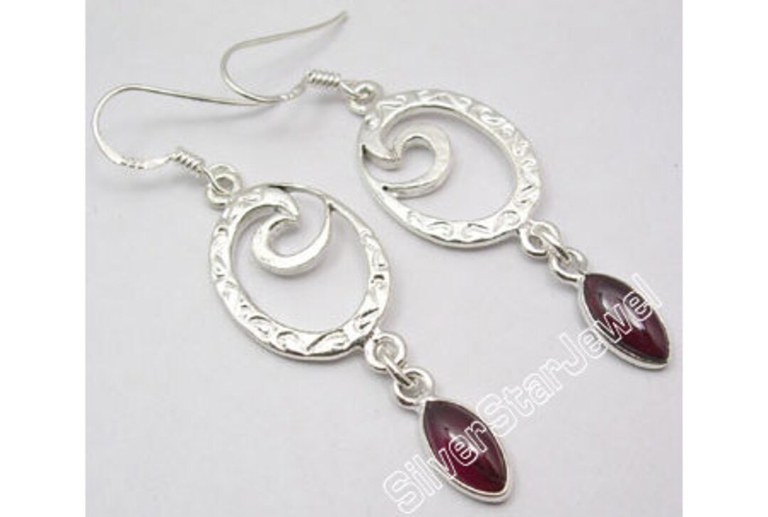 Pure 925 Solid Silver Natural Red Color GARNET Gem HANDCRAFTED Dangling ...