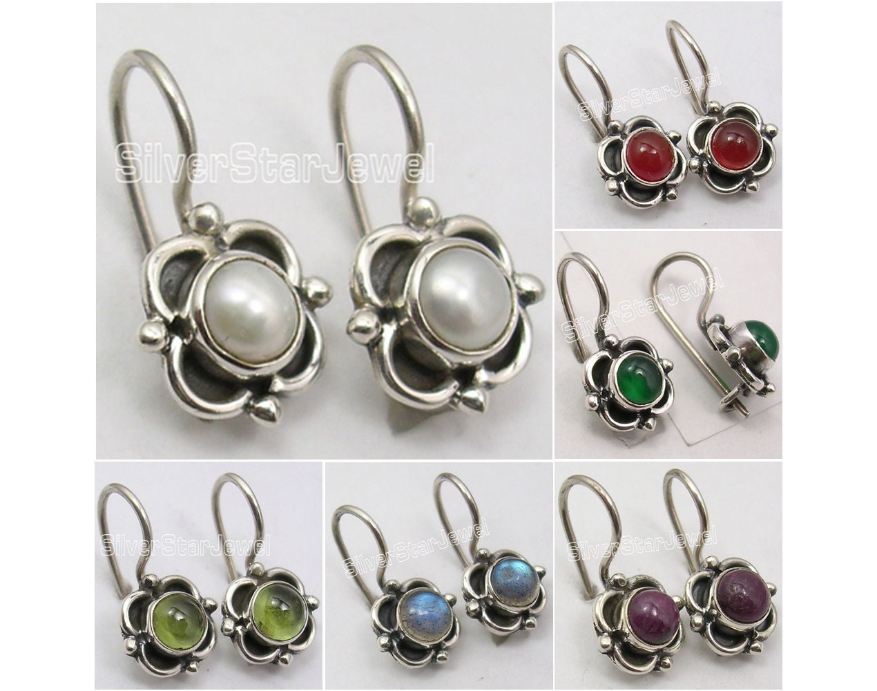 925 Sterling Real Gemstone PEARL Earrings 0.7 Silver | Etsy