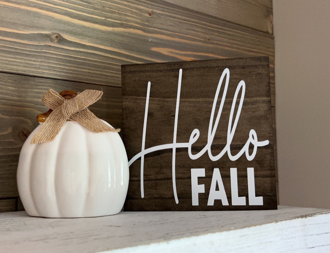 Hello Fall Wood Sign, Shelf Sitter Home Decor, Fall Vibes, Farmhouse ...