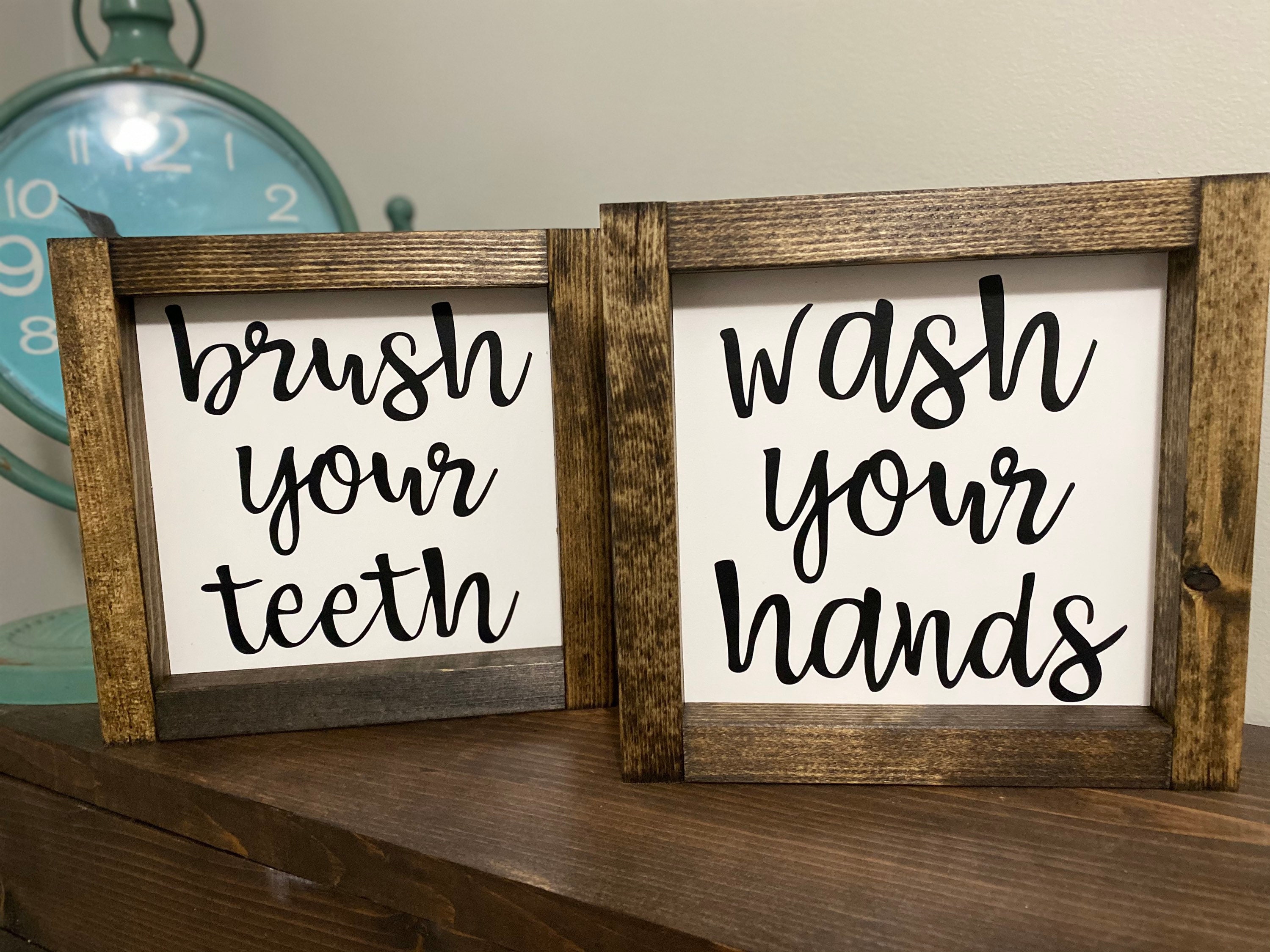 Bathroom Decor Wash Your Hands, Brush Your Teeth, Framed Sign , Sign ...