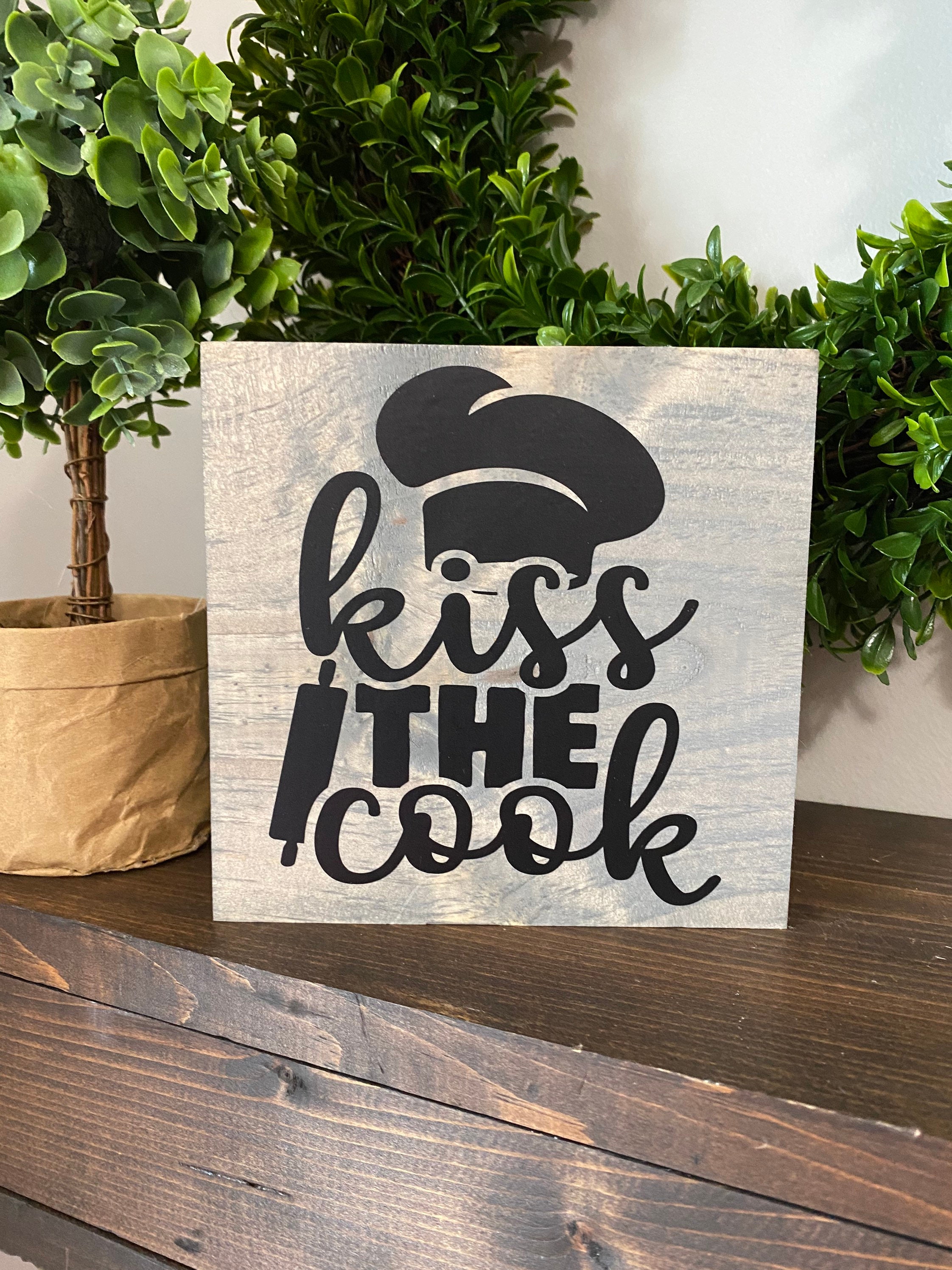 Kiss The Cook Wood Sign Farmhouse Kitchen Farmhouse Decor | Etsy