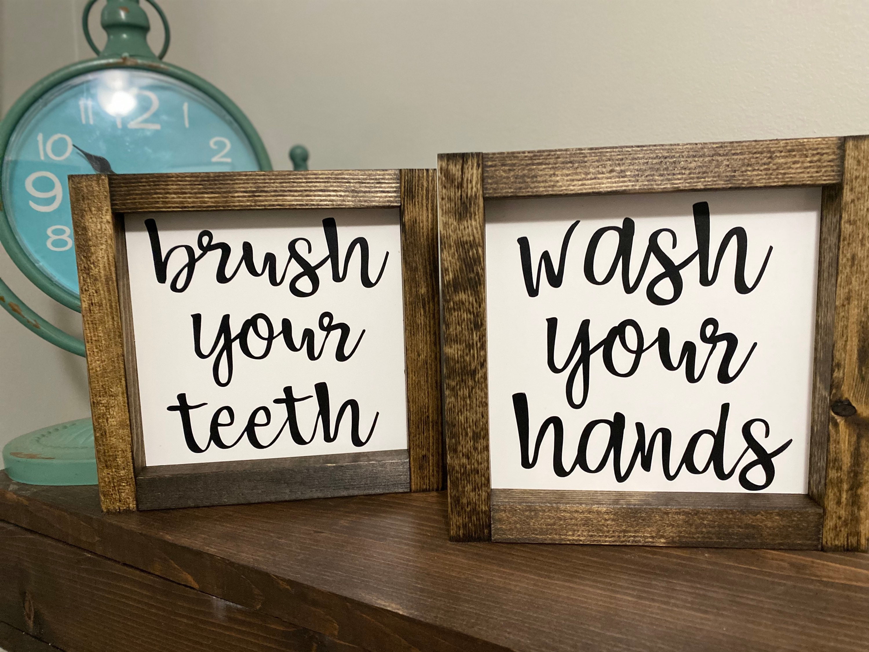 Bathroom Decor Wash Your Hands, Brush Your Teeth, Framed Sign , Sign ...