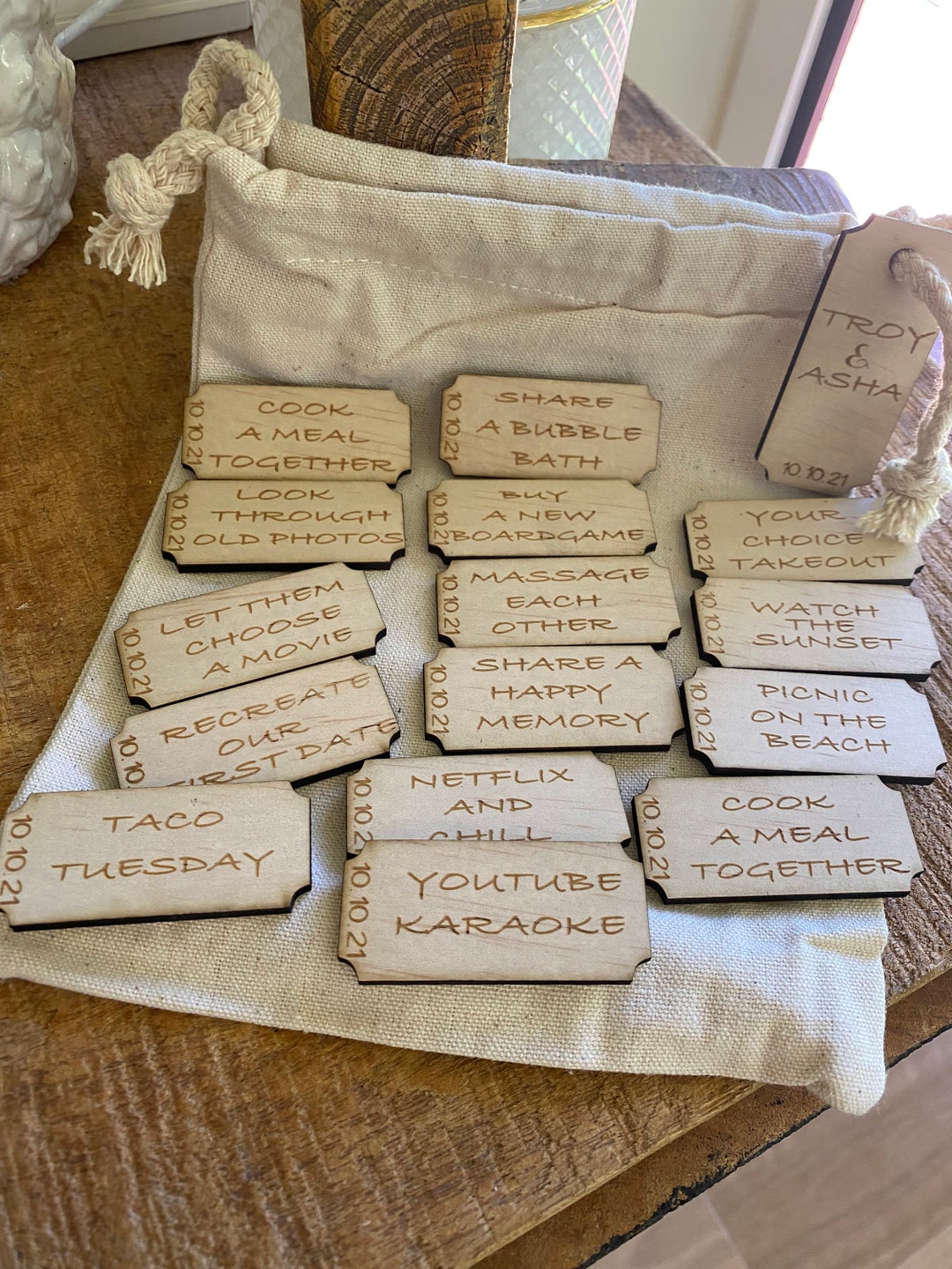 Date Night Ideas, Wedding/engagement Gift Idea, Wooden Tickets With ...