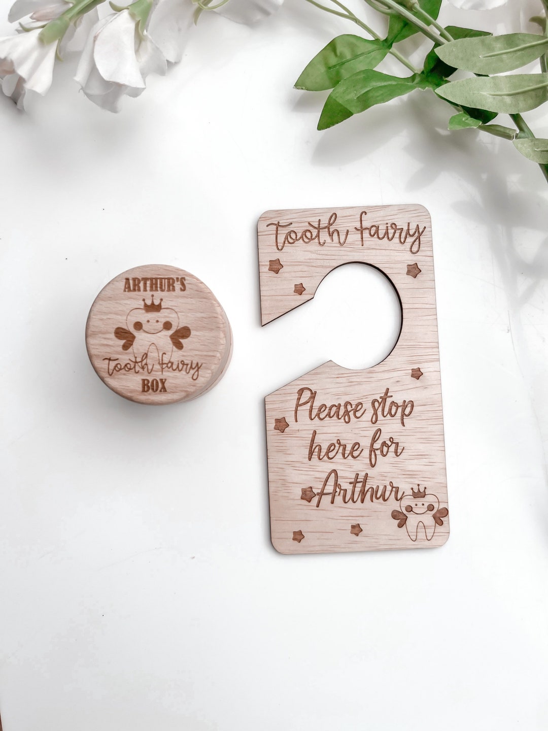 Personalized Engraved Tooth Fairy Wooden Box and Overdoor Tooth Fairy ...
