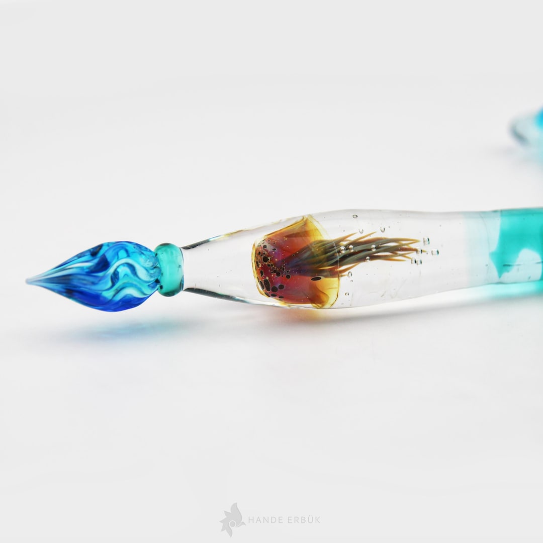 Glass Dip in Pen Jellyfish Ocean Themed Handmade Glass Art Calligraphy ...