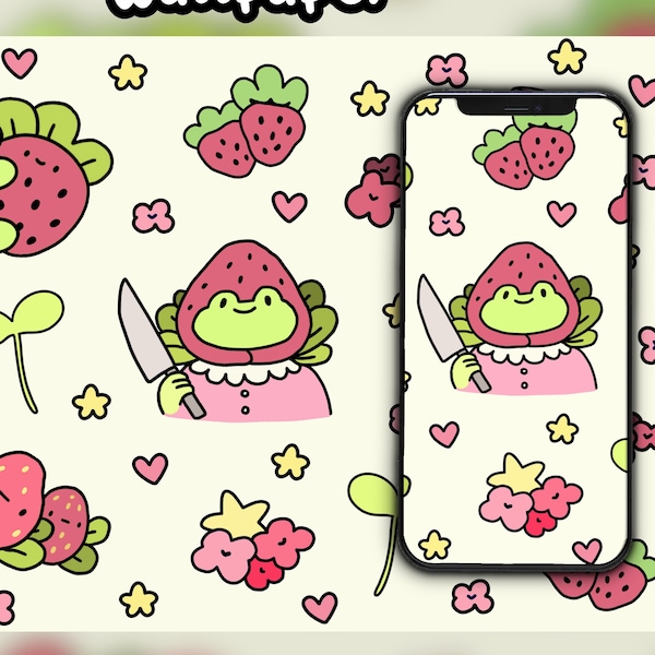 Frog Strawberry Desktop Wallpaper - Etsy