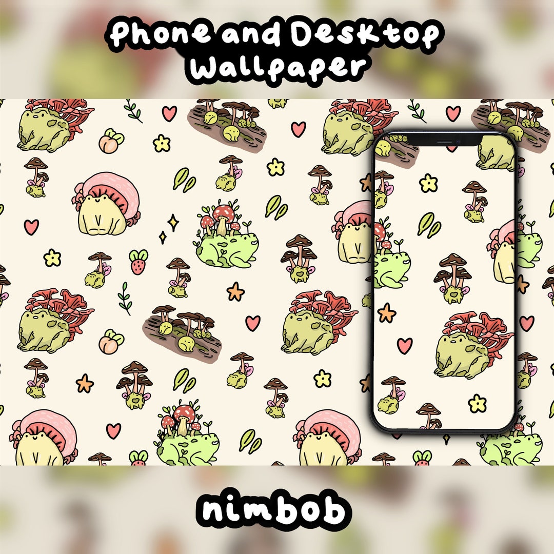 Mushroom Frog Wallpaper Set - Phone - Tablet - Desktop - Froggy Pattern ...