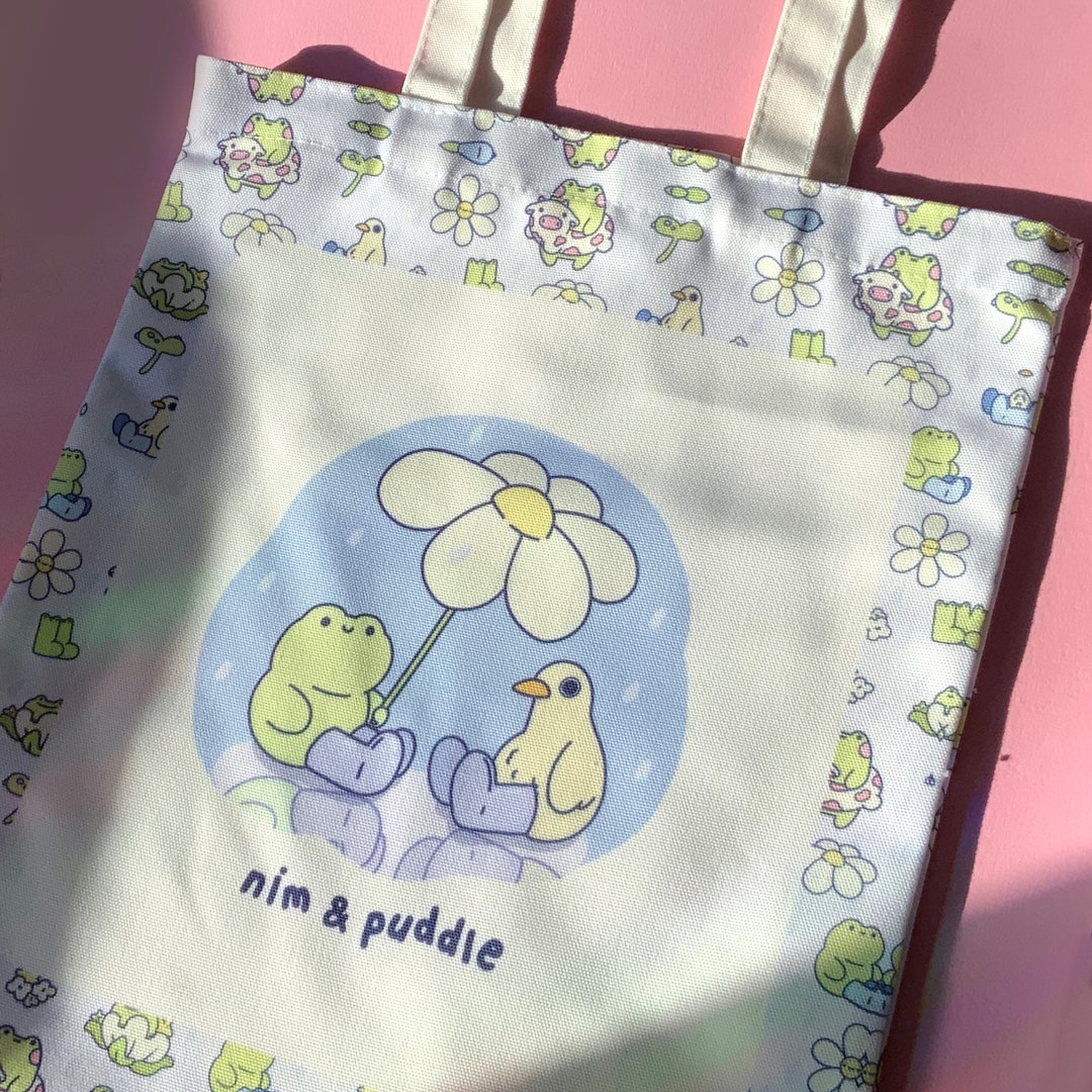 Nim and Puddle Tote Bag Froggy Apparel Totebag Pastel Blue Pattern ...