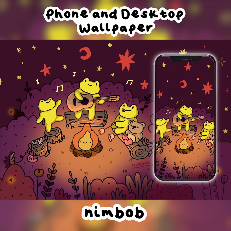 Campfire Frogs Wallpaper Set - Phone - Tablet - Desktop - Froggy ...