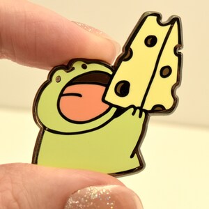 Frog Eating Cheese - Hard Enamel - Gold Metal - Fast Food - Frog Pin ...