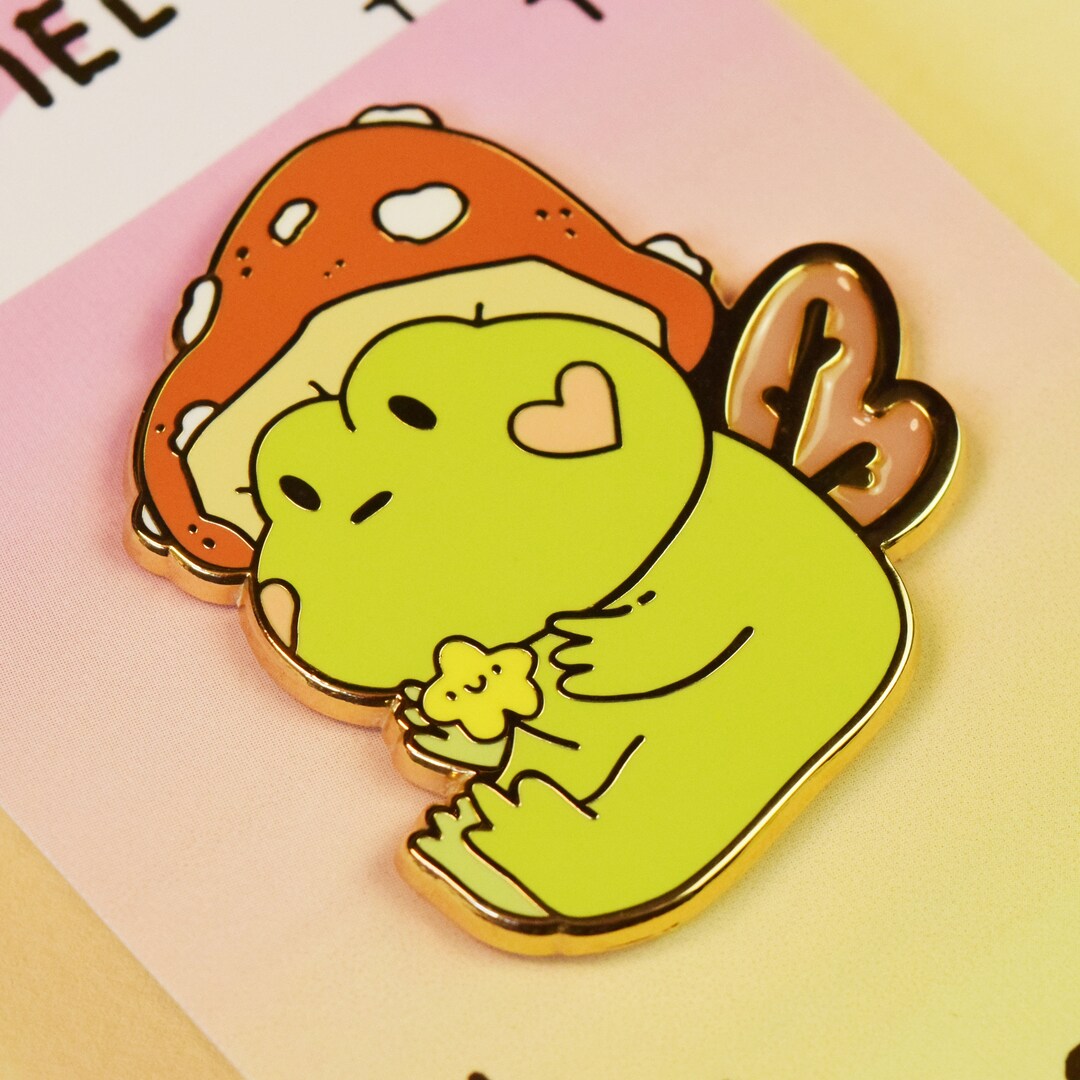 Mushroom Frog Pin - Hard Enamel - Gold Metal - Nature - Frog Pin - Cute ...