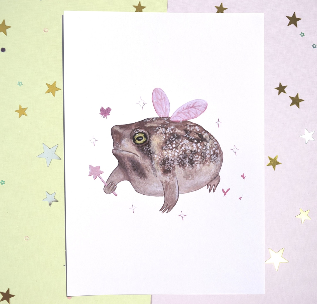 Grumpy Fairy Frog Print Handmade Painting Print A5 Home Decor Frog ...