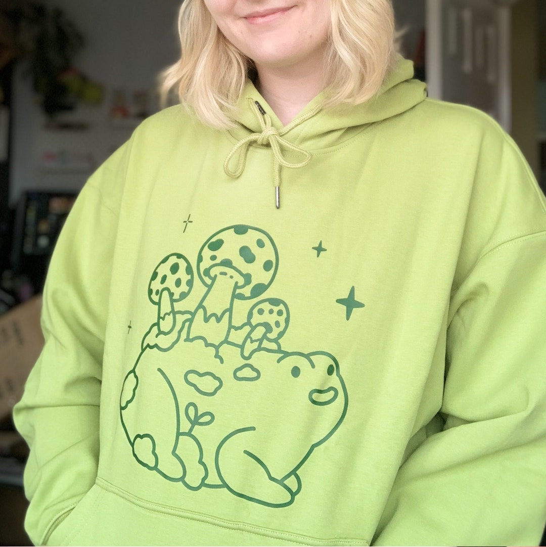 Mushroom Frog Hoodie Mushy Frogs Light Green Cotton Froggy Apparel ...