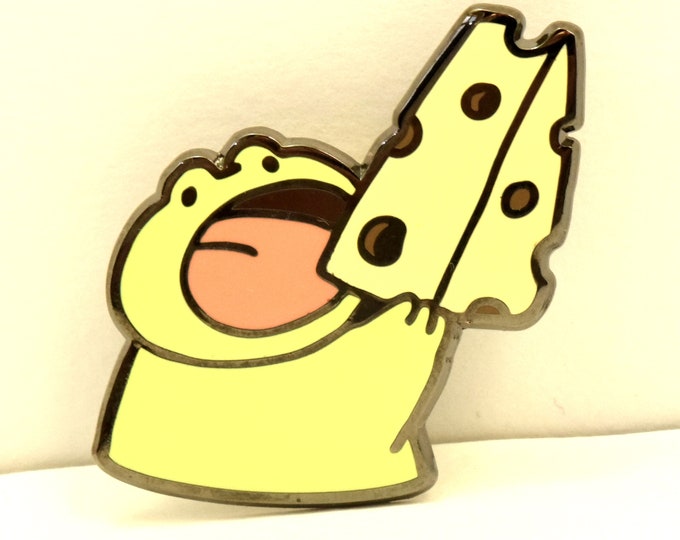 Frog Eating Cheese Hard Enamel Gold Metal Fast Food Frog Pin Derpy ...
