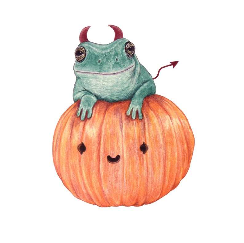 Pumpkin Halloween Frog Print Handmade Drawing Print A5 | Etsy