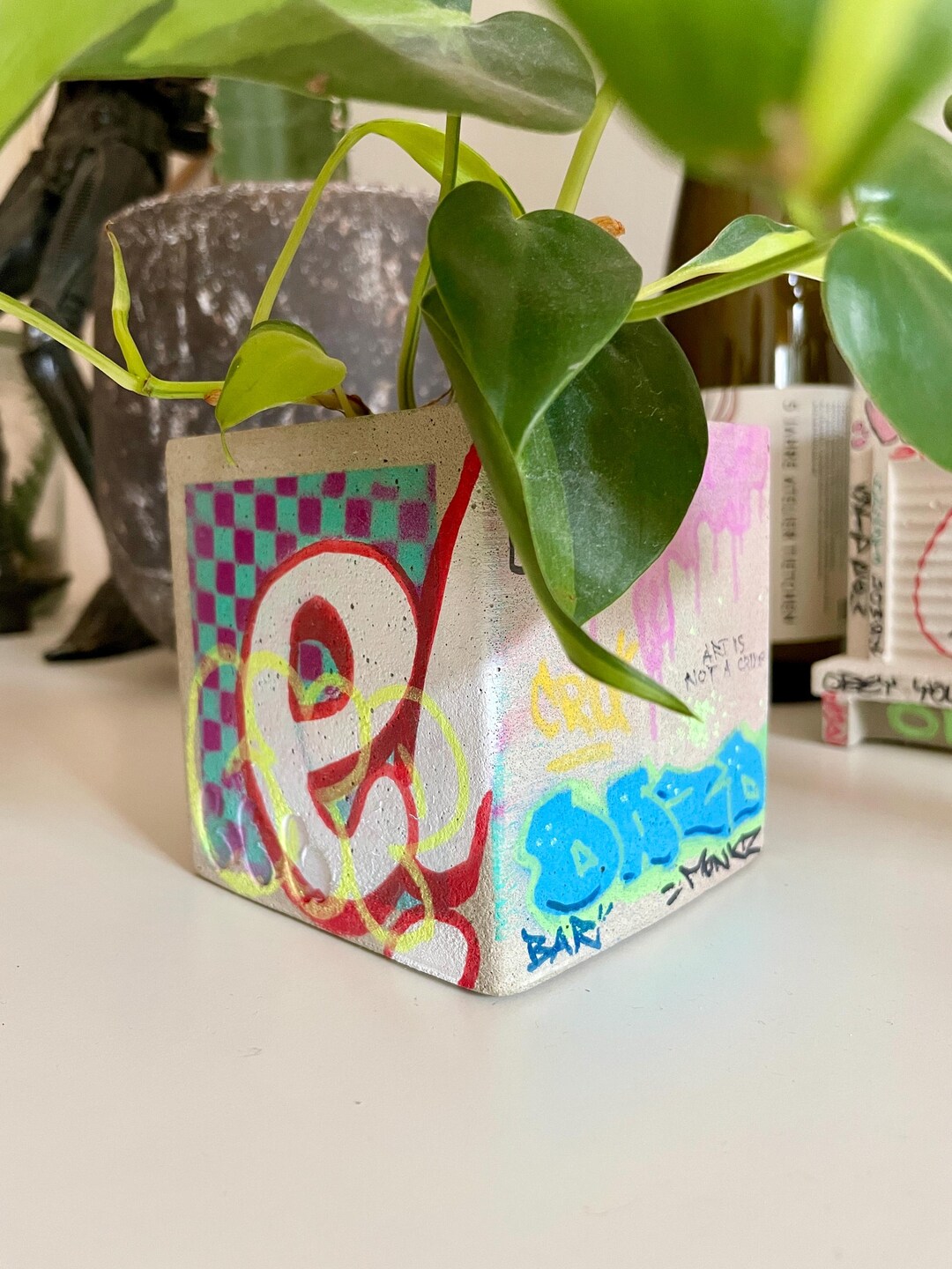 Graffiti Concrete Flower Pot – Hand-sprayed Urban Art Plant Pot ...