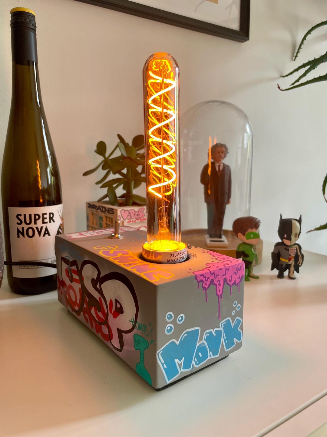 Concrete Lamp With Graffiti – Urban Style Table Lamp 20×10×10cm ...