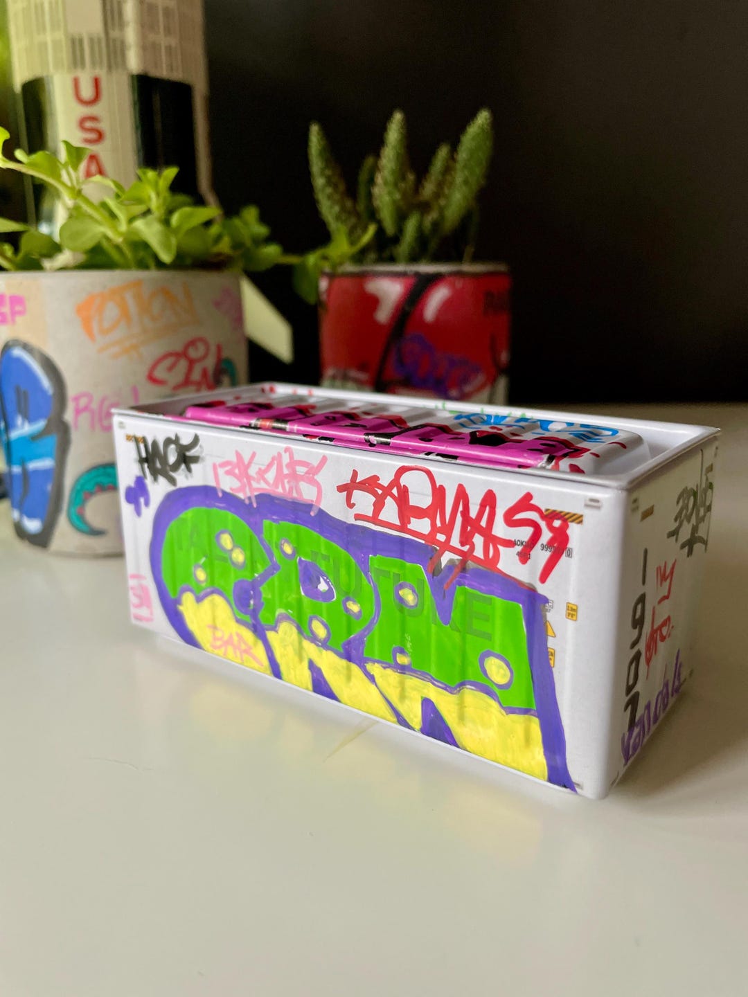 Graffiti Mini Container With Removable Lid Urban Style Storage Box ...