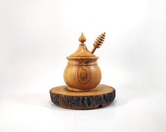 Handmade Olive Wood Honey Pot With Dipper Gifts - Etsy