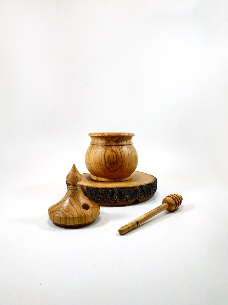 Olive Wood Honey Pot 2 - Etsy Australia