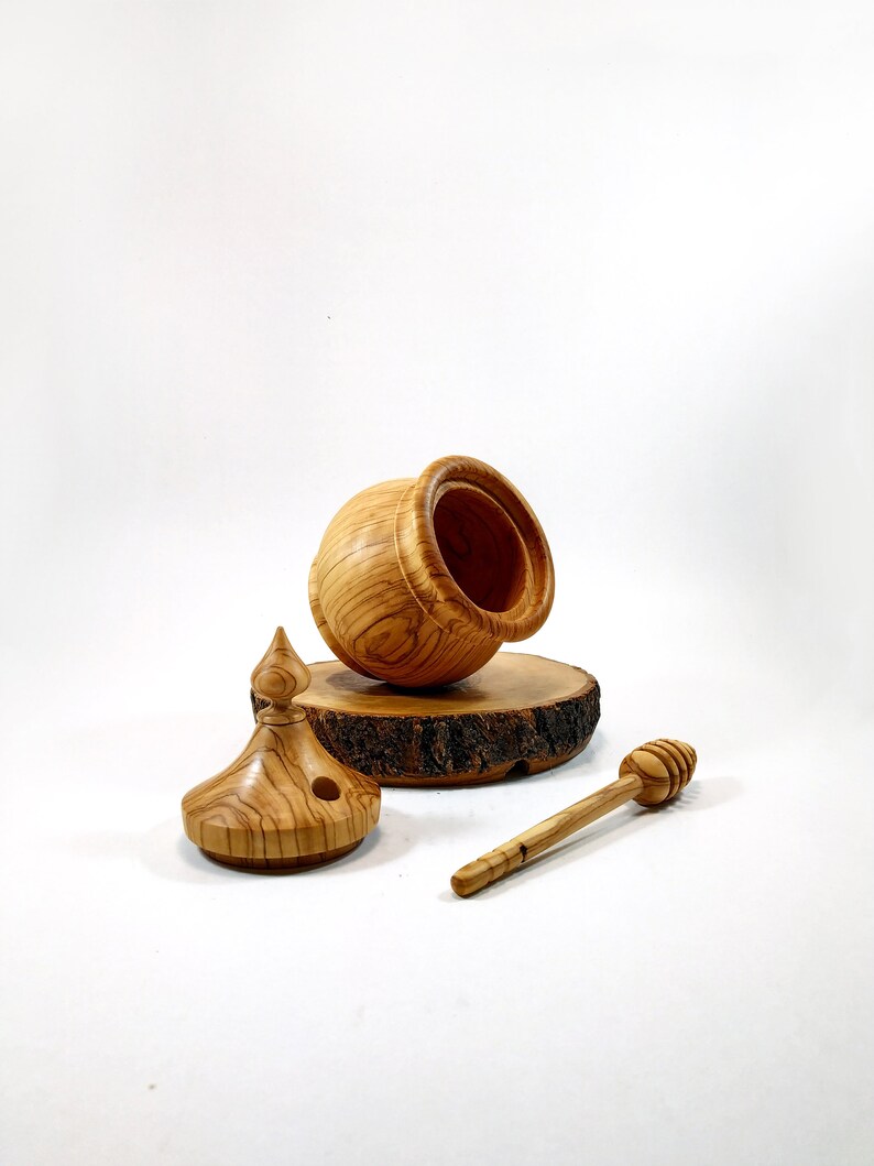 Olive Wood Honey Pot 2 - Etsy Australia