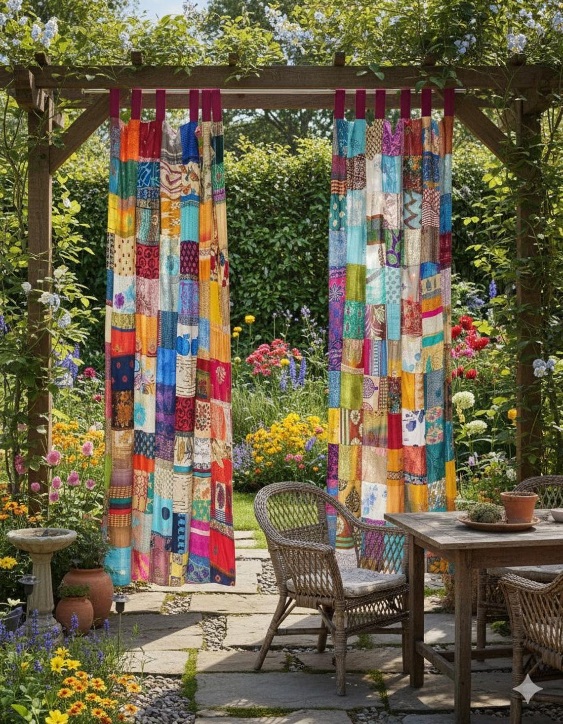 Upcycled Silk Sari Patchwork Curtain Drapes, Patchwork Curtains, Living ...