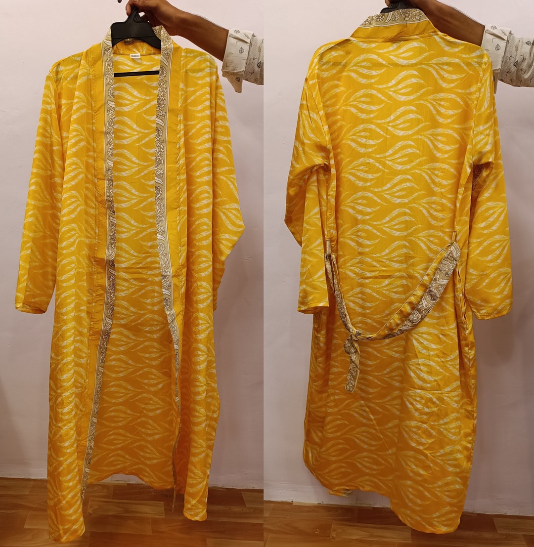 Vintage Silk Bath Robe, Upcycled Silk Sari Kimono Dressing Gown ...