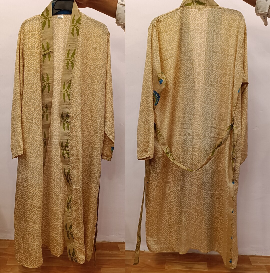 Vintage Silk Bath Robe, Upcycled Silk Sari Kimono Dressing Gown ...